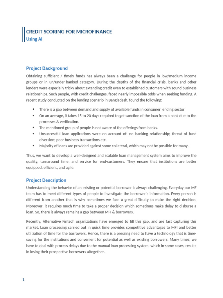 Credit Scoring Project Plan | PDF | Microfinance | Loans