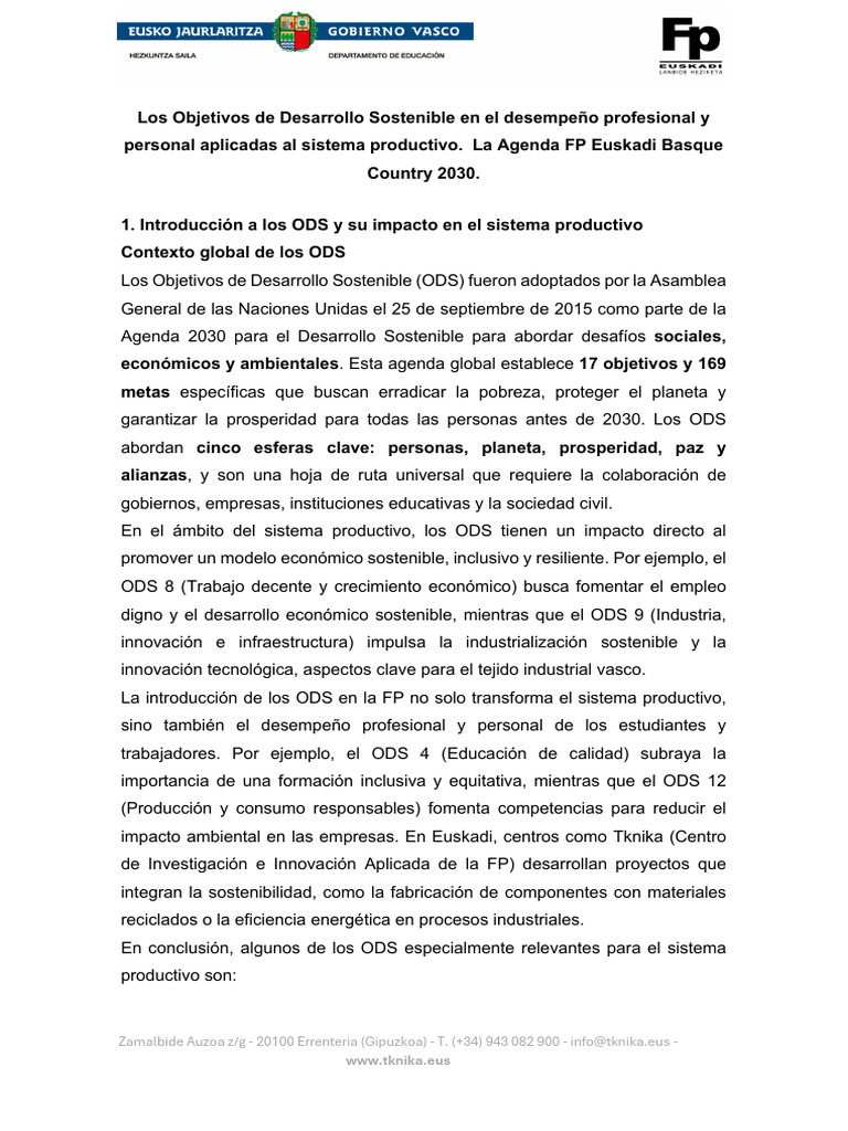 ODS y Agenda FP Euskadi 2030 | PDF | Sustentabilidad | Desarrollo ...