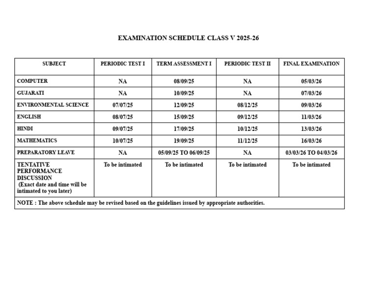 Class5 Exam Schedule | PDF
