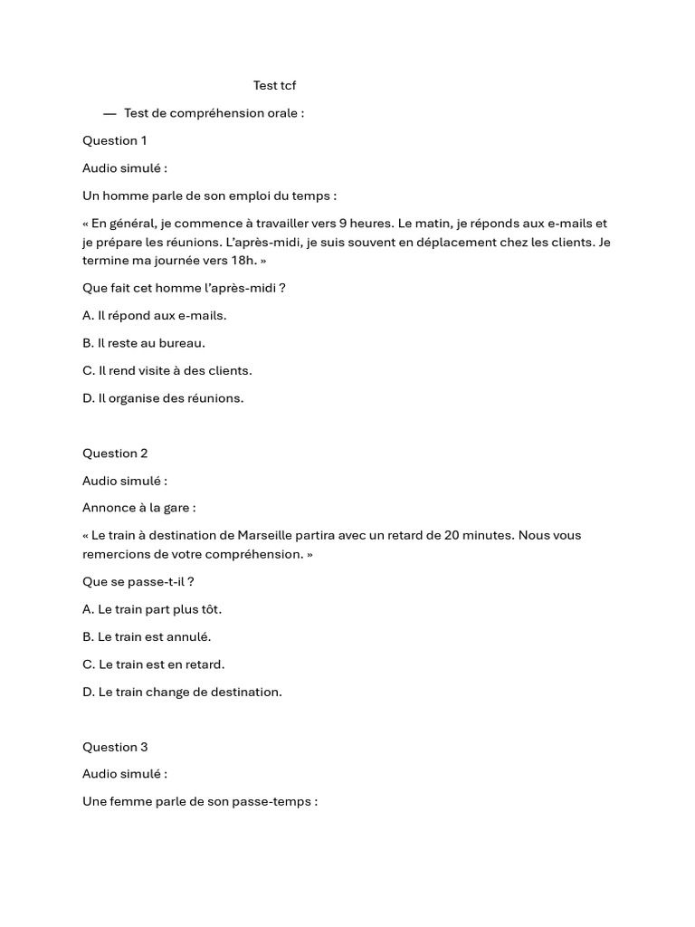 Test de compréhension orale et écrite TCF | PDF | Agriculture biologique