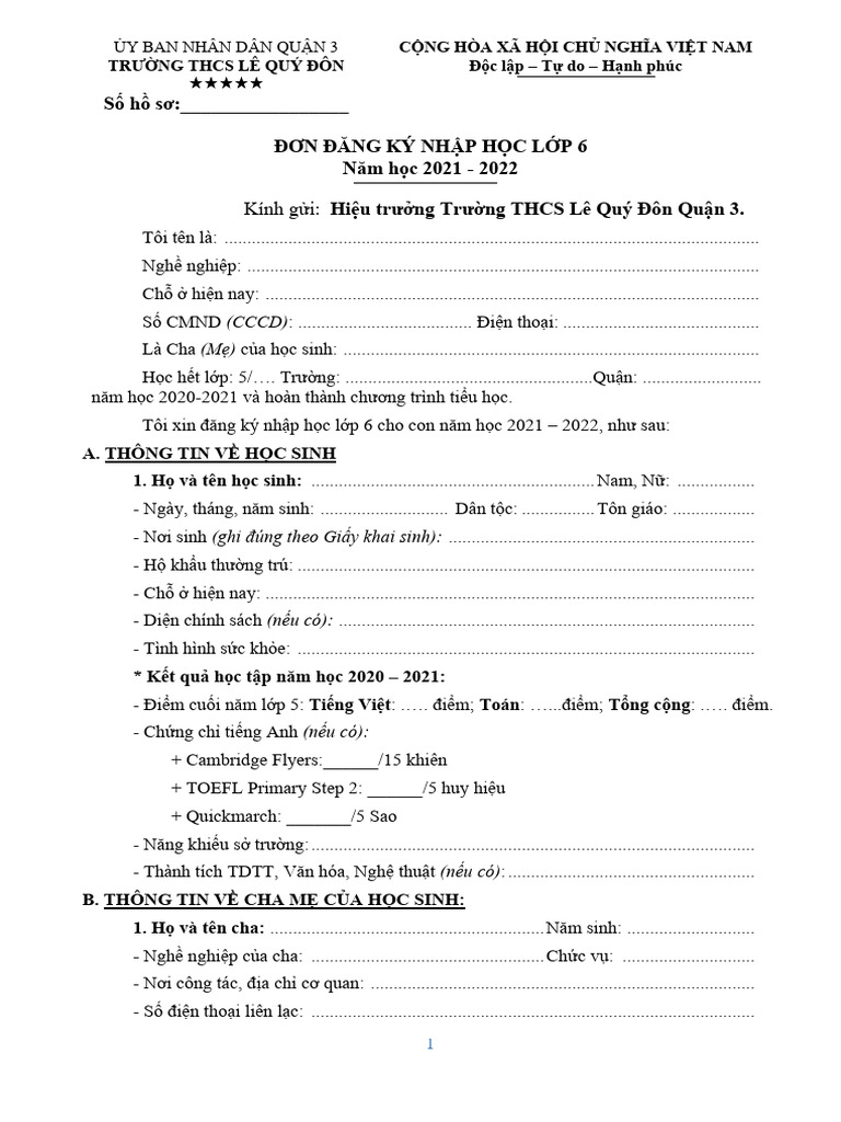 Don Dang Ky Nhap Hoc 21 22 - 1582021163510 | PDF