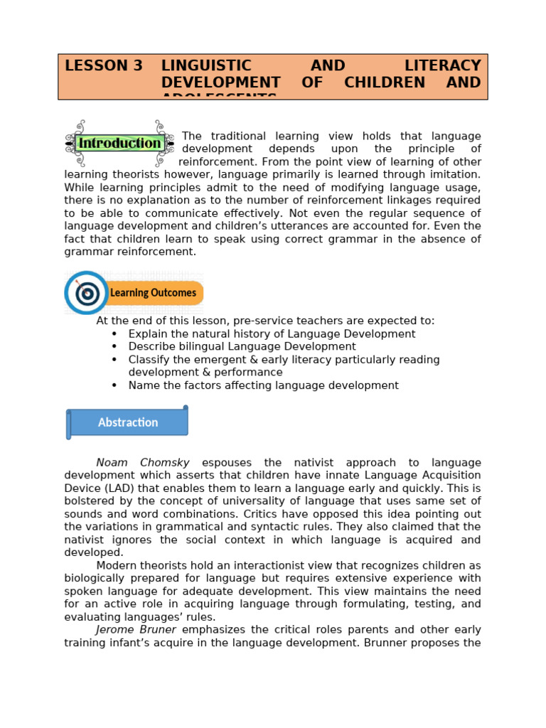 Linguistic and Literacy Development of Children and Adolescents Monday Maam Manua Report | PDF ...