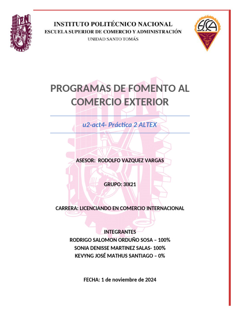 U2-Act4 - Práctica 2 ALTEX Corrección 1 | PDF | El comercio internacional | Marketing