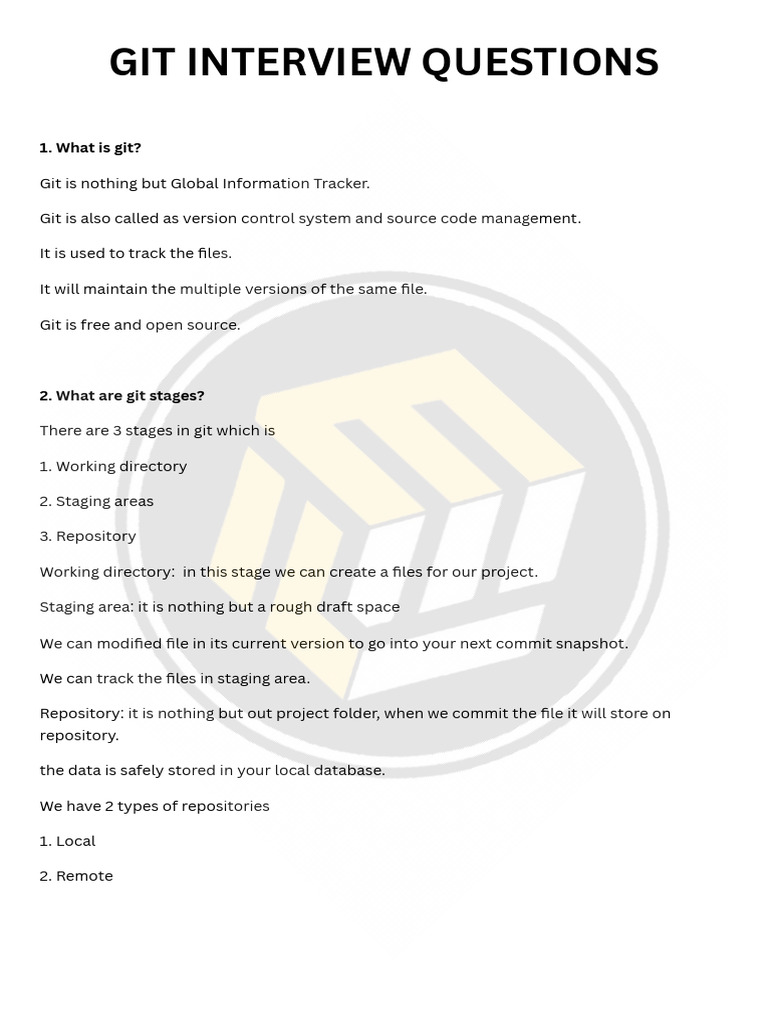 Git Interview Questions | PDF | Computer File | Version Control