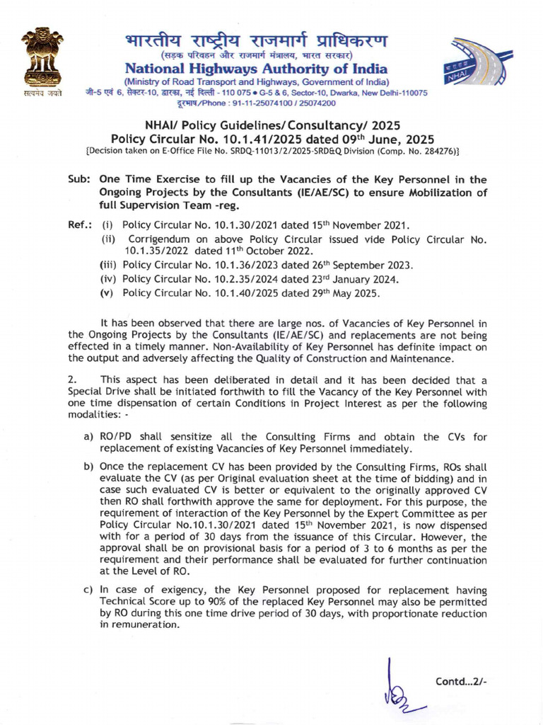 Policy Circular 10.1.41 Dated 09 June 2025 | PDF