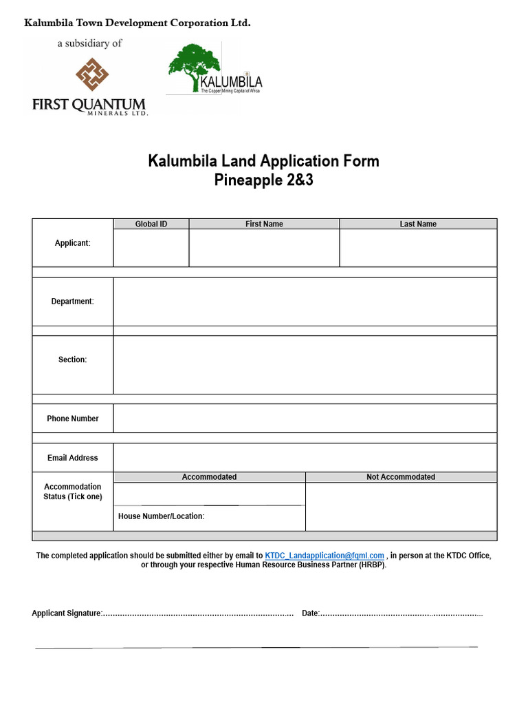 Kalumbila Land Application Process | PDF | Telecommunications | Telephony