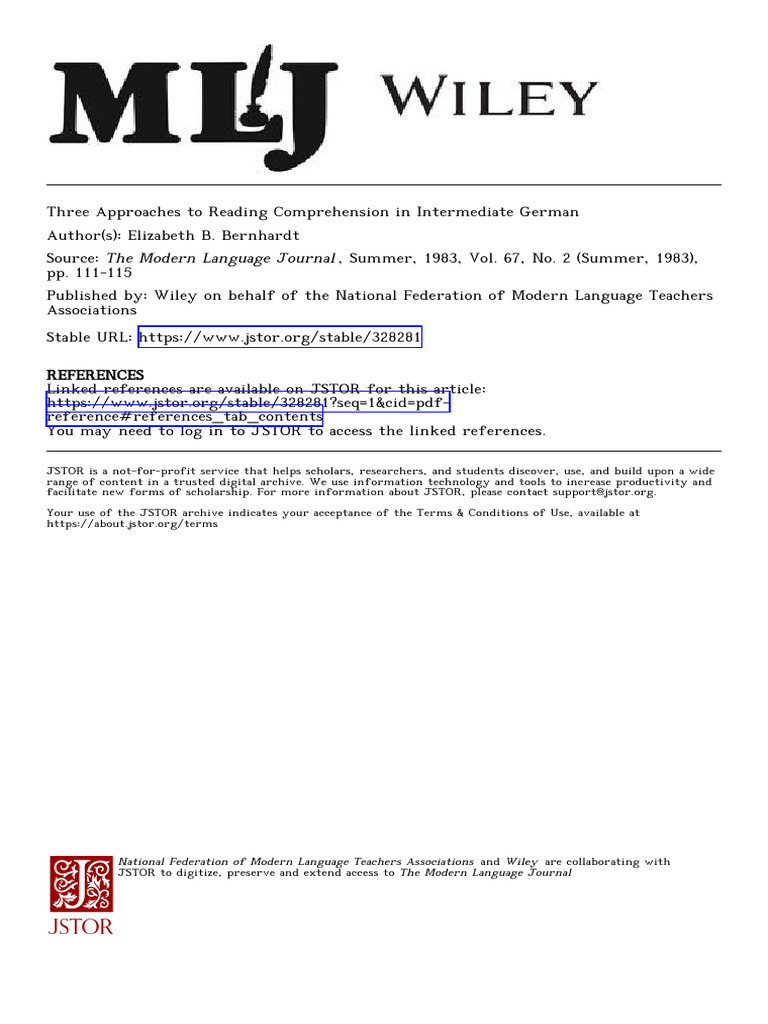 Bernhardt ThreeApproachesReading 1983 | PDF | Sat | Reading Comprehension