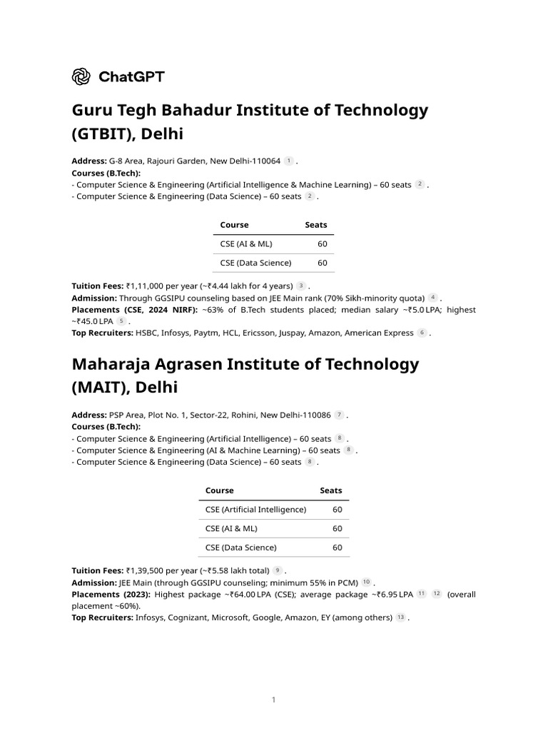 Guru Tegh Bahadur Institute of Technology (GTBIT), Delhi | PDF | Computing
