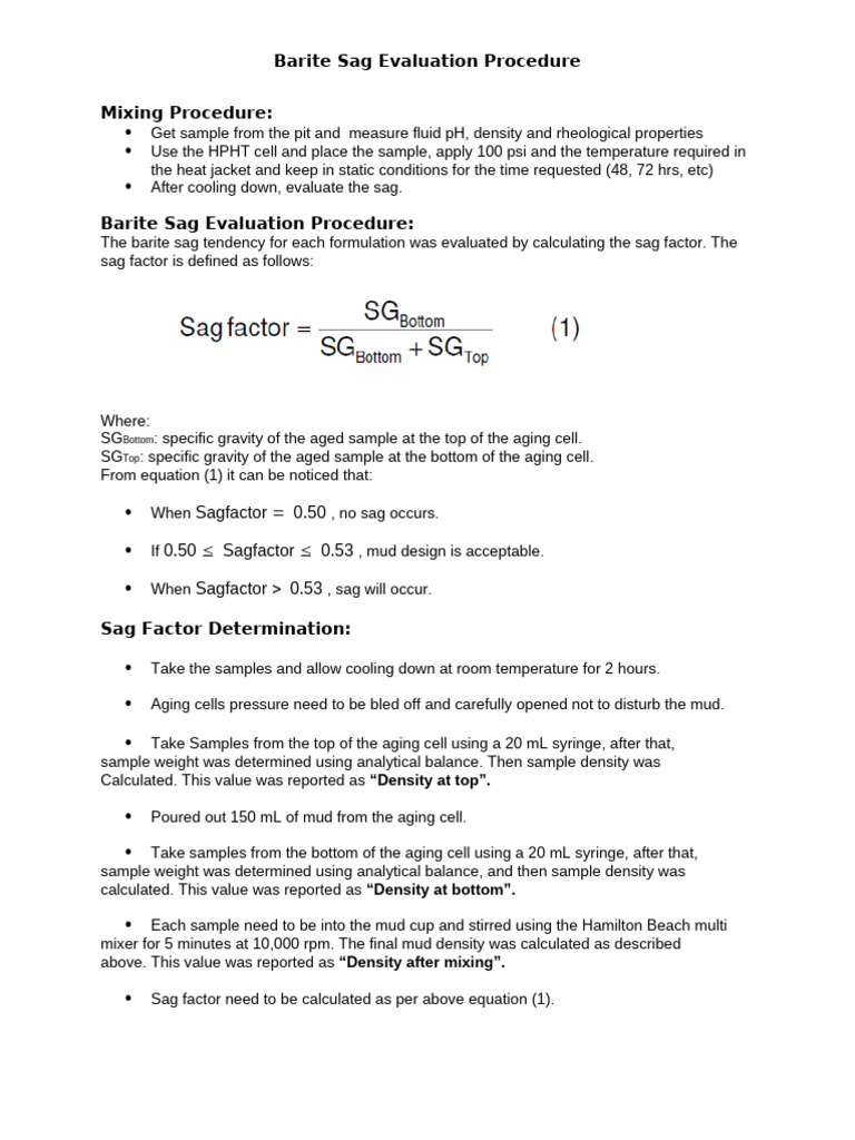 Barite Sag Procedure | PDF