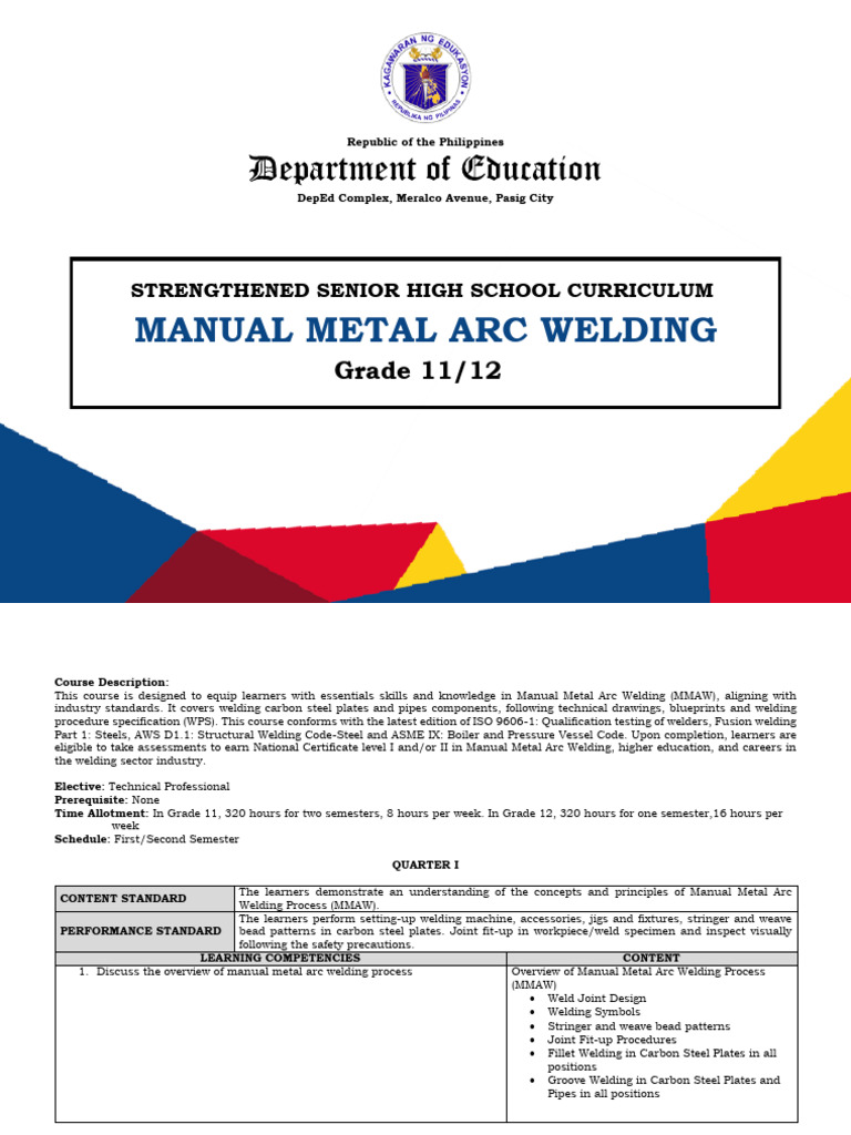 Manual Metal Arc Welding Curriculum | PDF | Welding | Construction