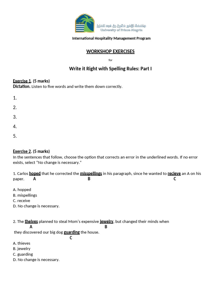Write It Right Spelling Exercise | PDF