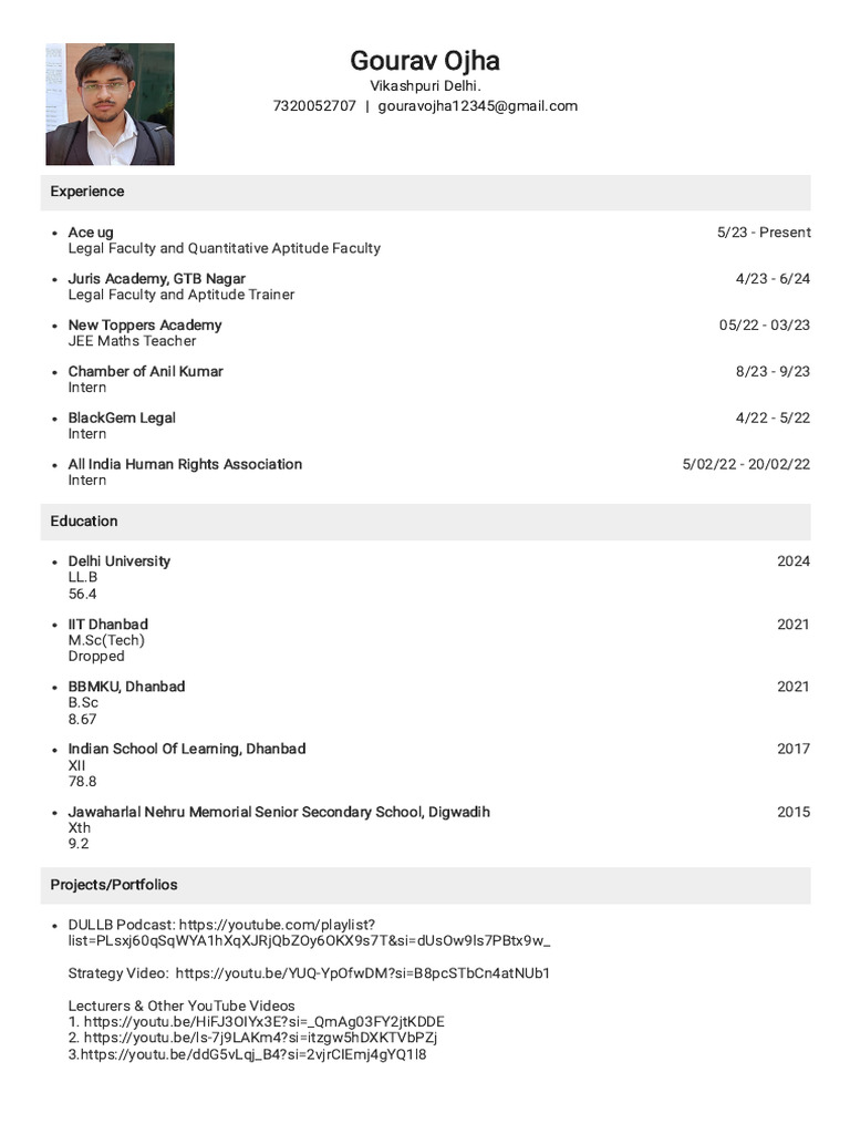 Gourav Ojha Associate Resume | PDF