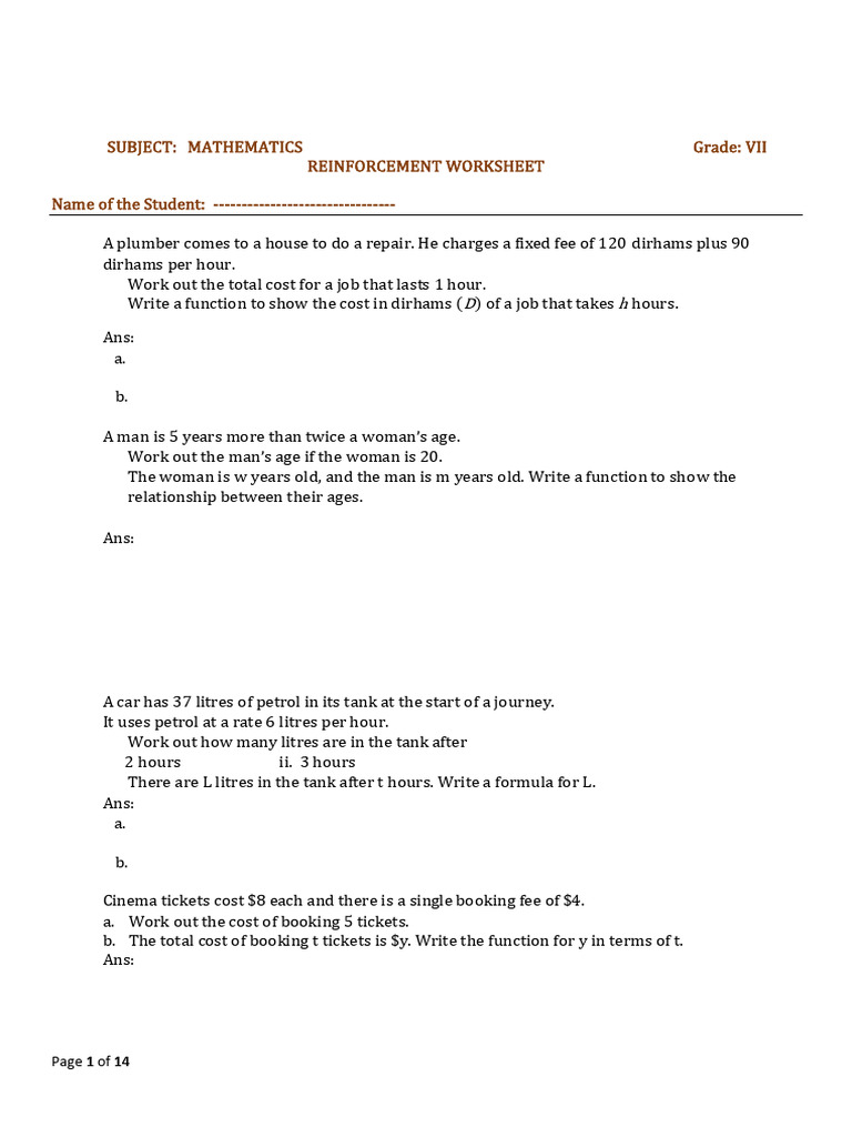 Grade 7 - Reinforcement Worksheet 2025 | PDF | Ratio