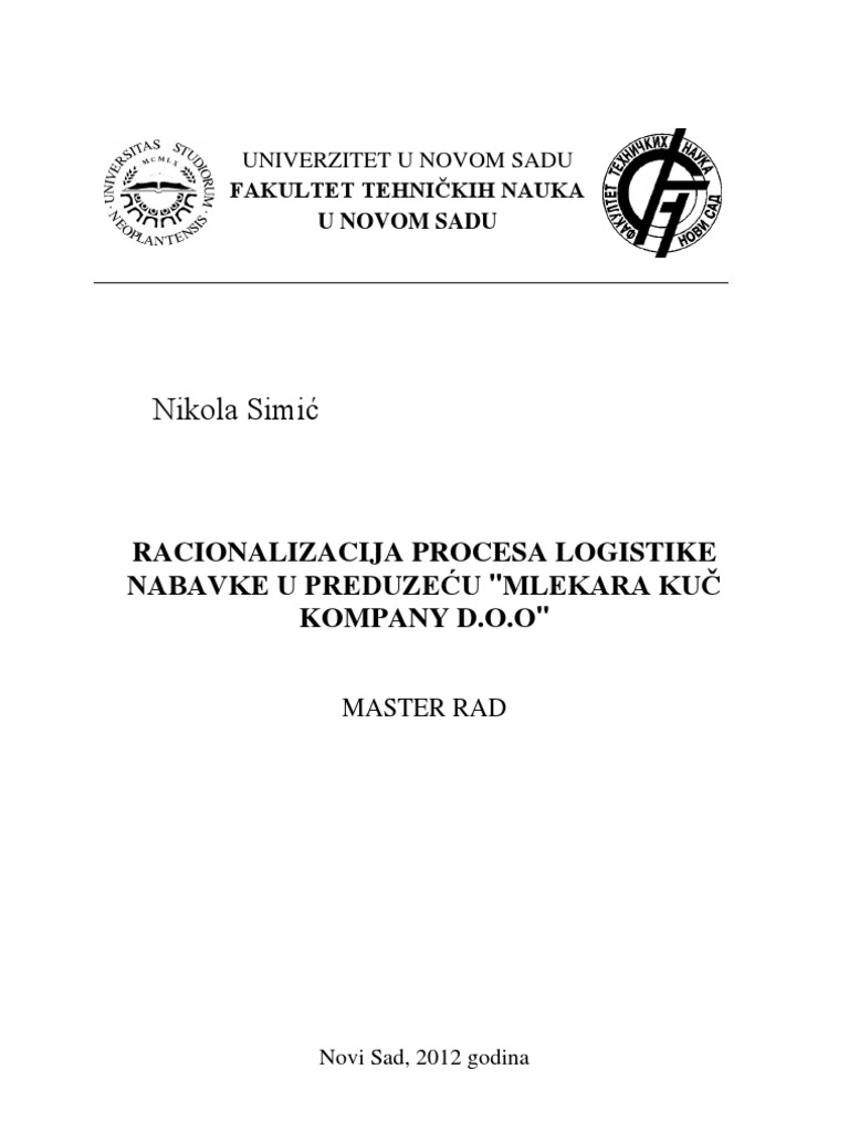 Logistika Preduzeca - Master Rad - Master Saobracaja Nikola Simic Rs | PDF