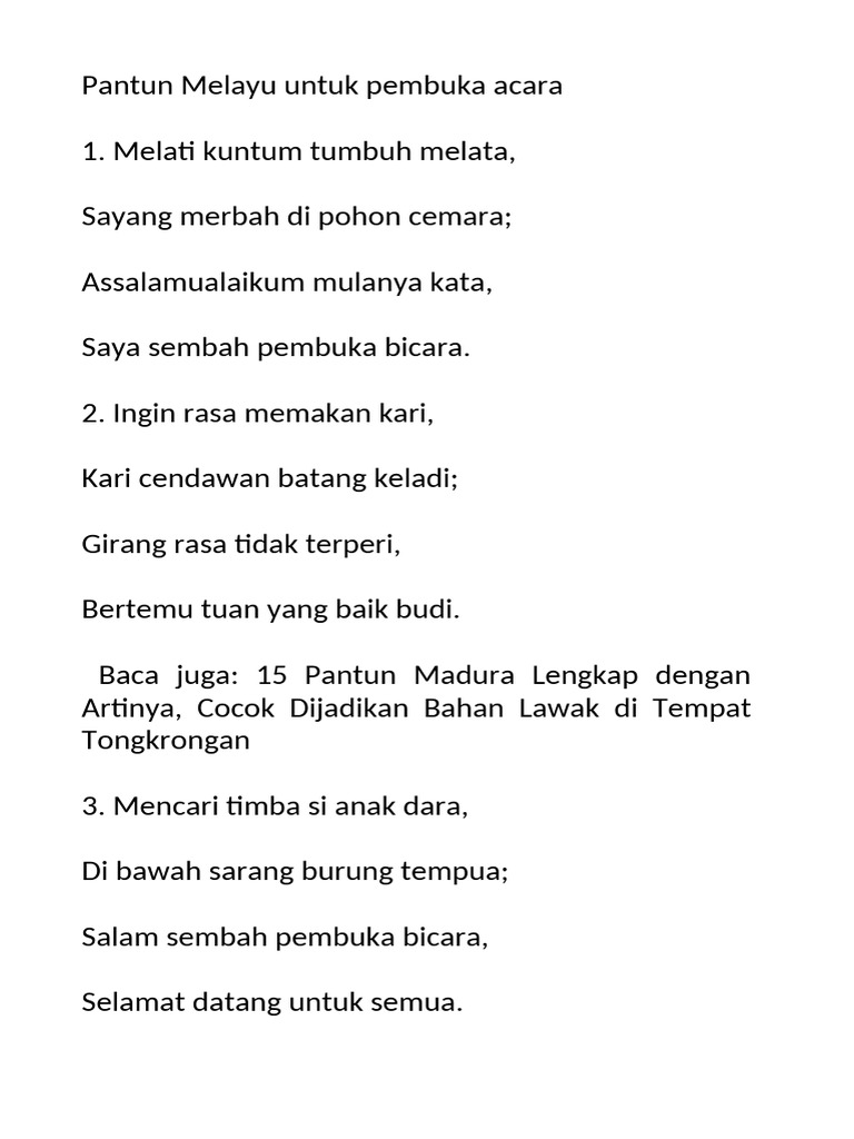Pantun Melayu Untuk Pembuka Acara | PDF