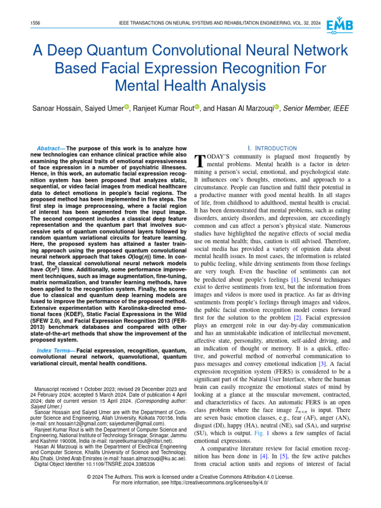 A Deep Quantum Convolutional Neural Network Based Facial Expression Recognition For Mental ...