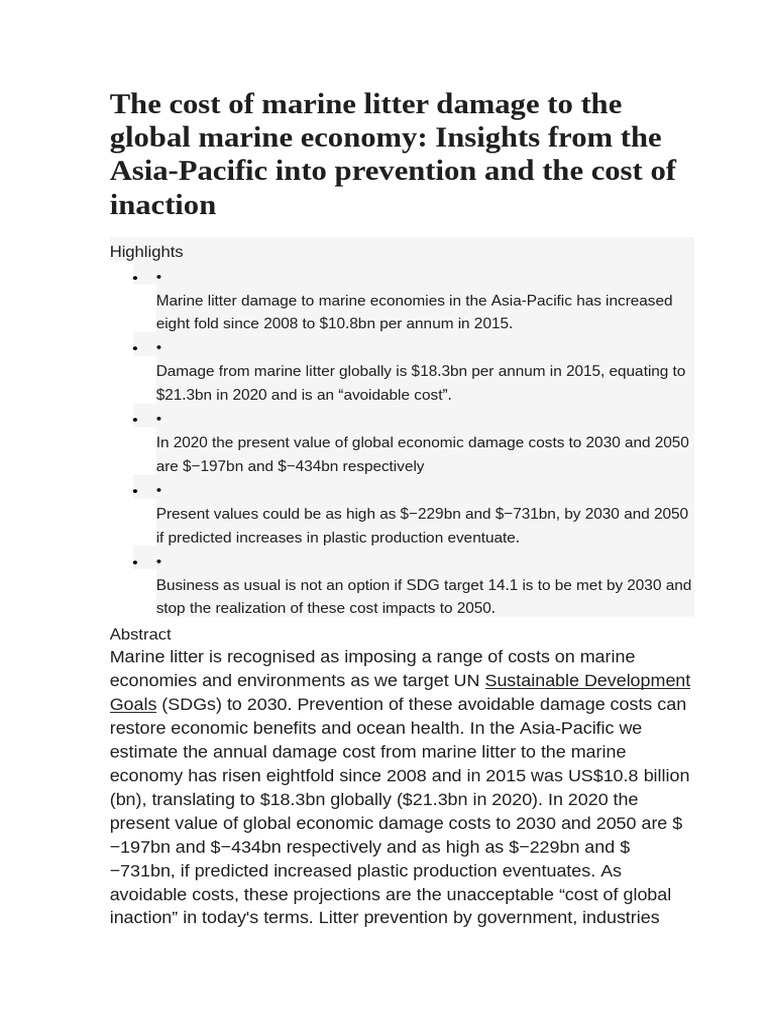 The Cost of Marine Litter Damage To The Global Marine Economy | PDF ...