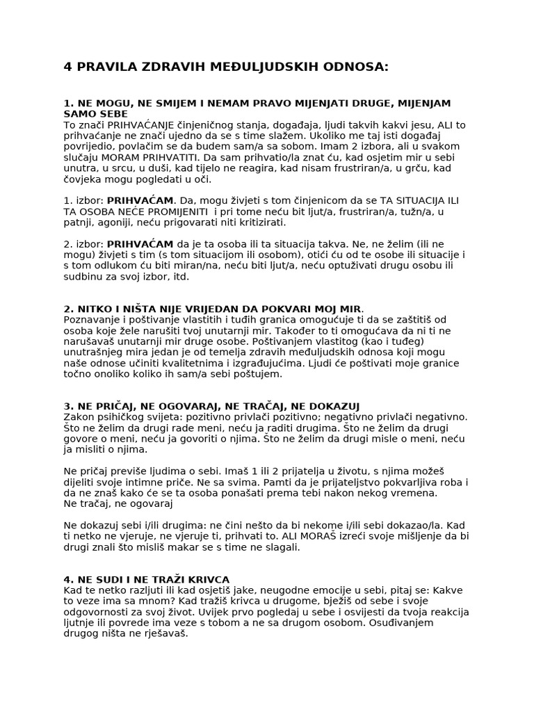 4 Pravila Zdravih Partnerskih Odnosa | PDF