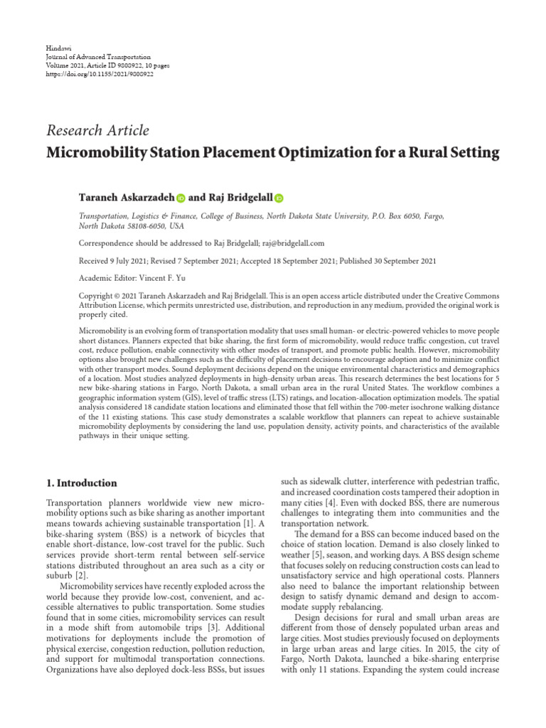 Micromobility Station Placement Optimization For A | PDF | Geographic ...