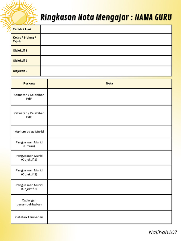 Teacher's Teaching Log A4 | PDF