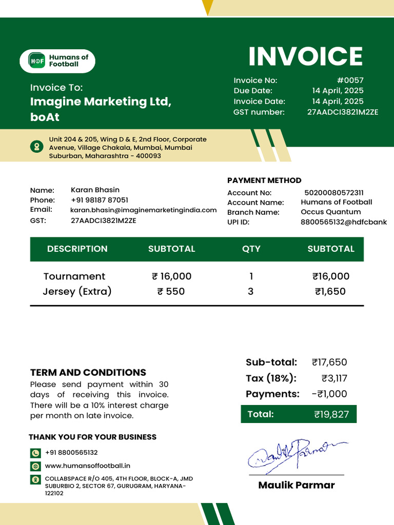 HoF Final Invoice For Boat. | PDF