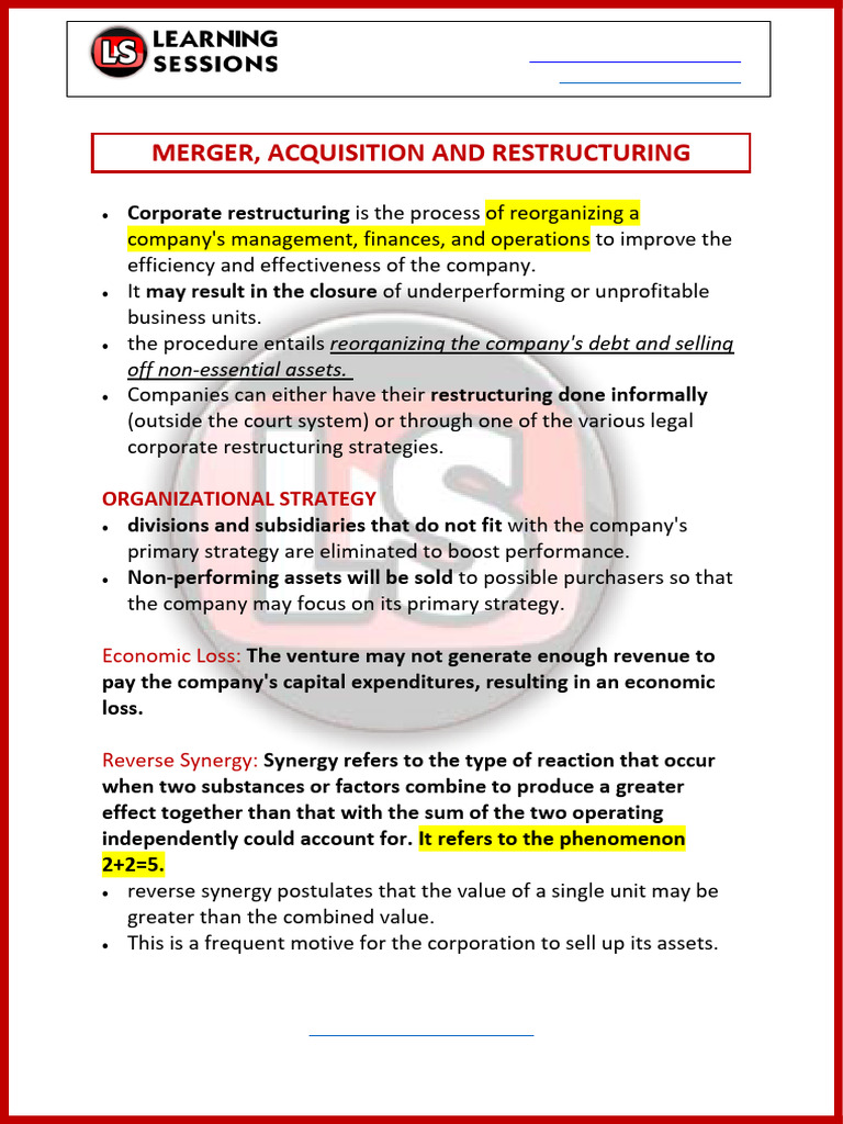 17c Abfme Merger, Acquisition and Restructuring | PDF | Mergers And Acquisitions | Discounted ...