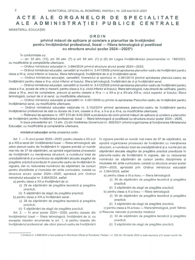 OME Nr. 3965 - 2024 - Corelare Planuri de Invatamant Cu Structura ...