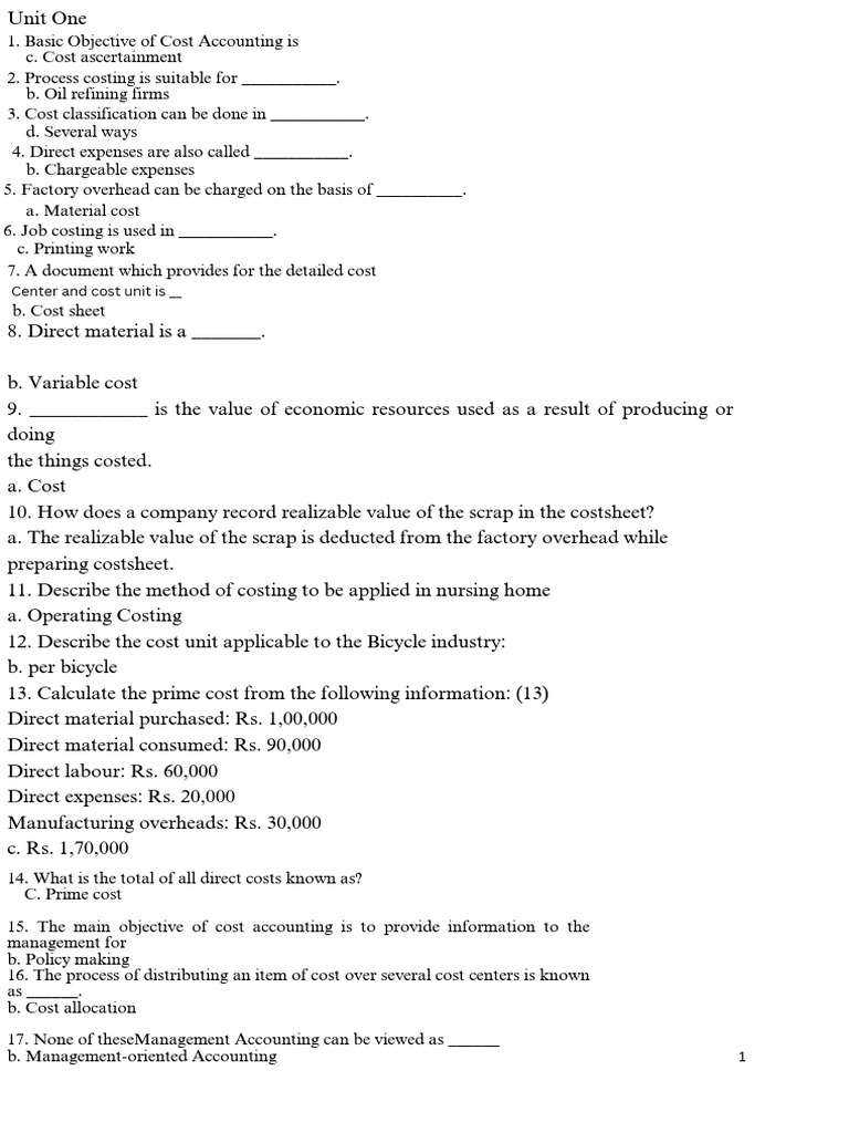 Accounting For Managers - MCQ Bank - Unit I - II - III - PDF - 20250327 ...