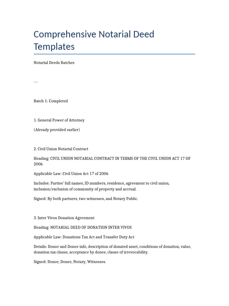 Notarial Deed Template Collection | PDF | Surety | Will And Testament