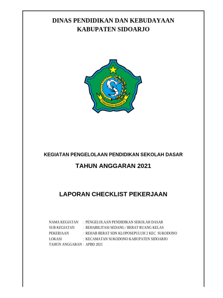 Cover Laporan Checklist Pekerjaan | PDF