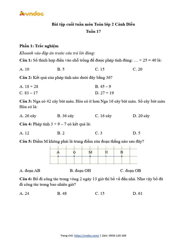 Bai Tap Cuoi Tuan Toan Lop 2 Tuan 17 CD | PDF