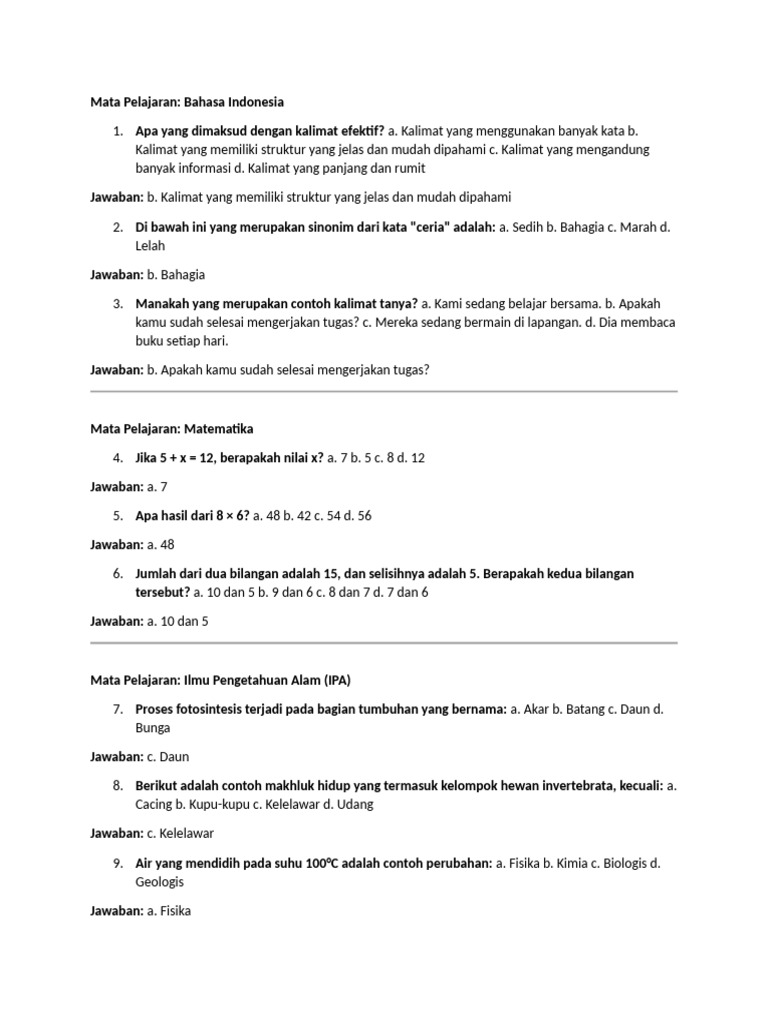 Buatlah Soal Pilihan Ganda Untuk Kelas 11 Smalb Tunanetra | PDF