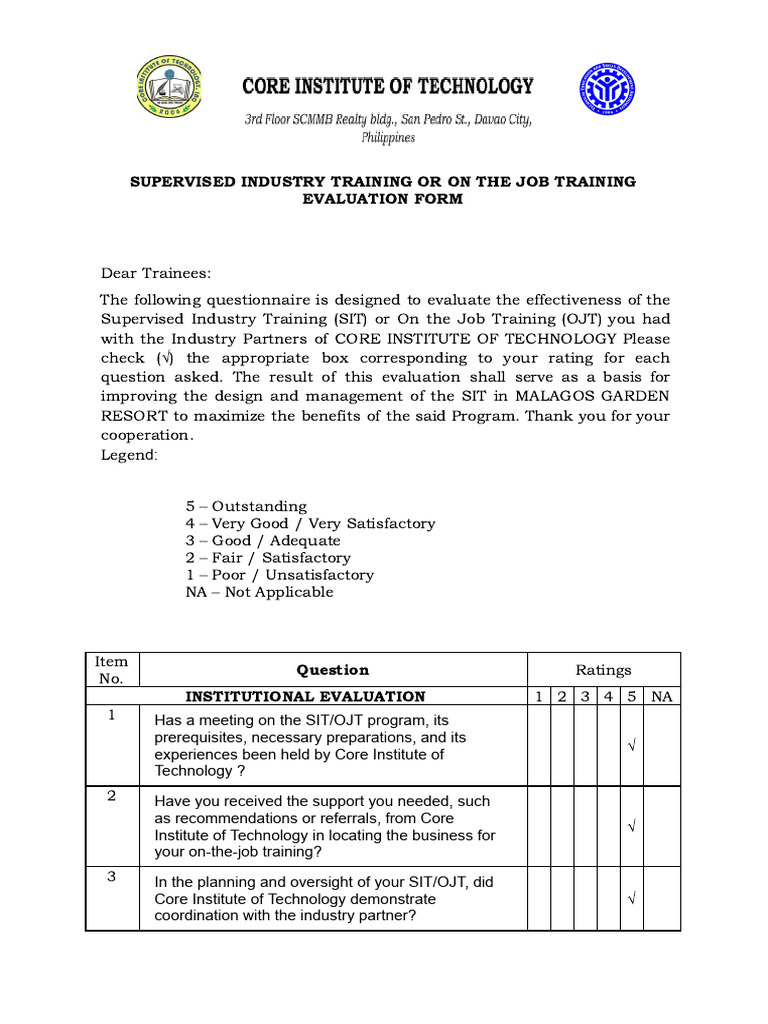 SIT Training Evaluation Form FINAL | PDF | Behavior Modification