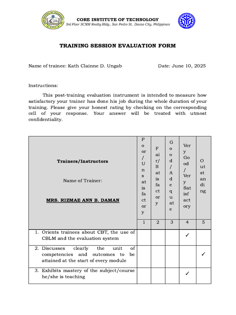 Training Session Evaluation Form | PDF | Teaching | Education Theory