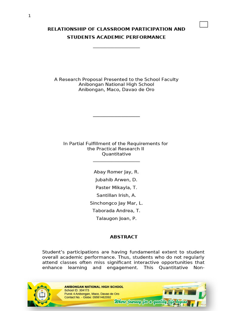 Classroom Participation and Academic Performance | PDF | Self Efficacy ...