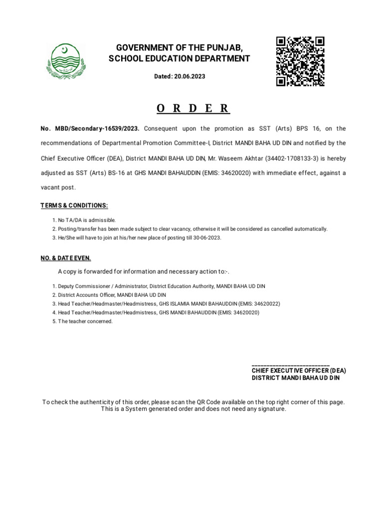 Promotion Order | PDF