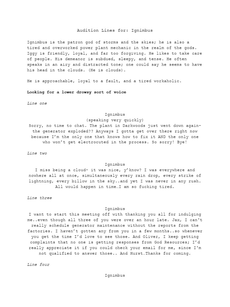 Iggy Audition Lines | PDF