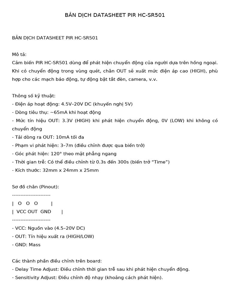 HC-SR501 Datasheet TiengViet | PDF