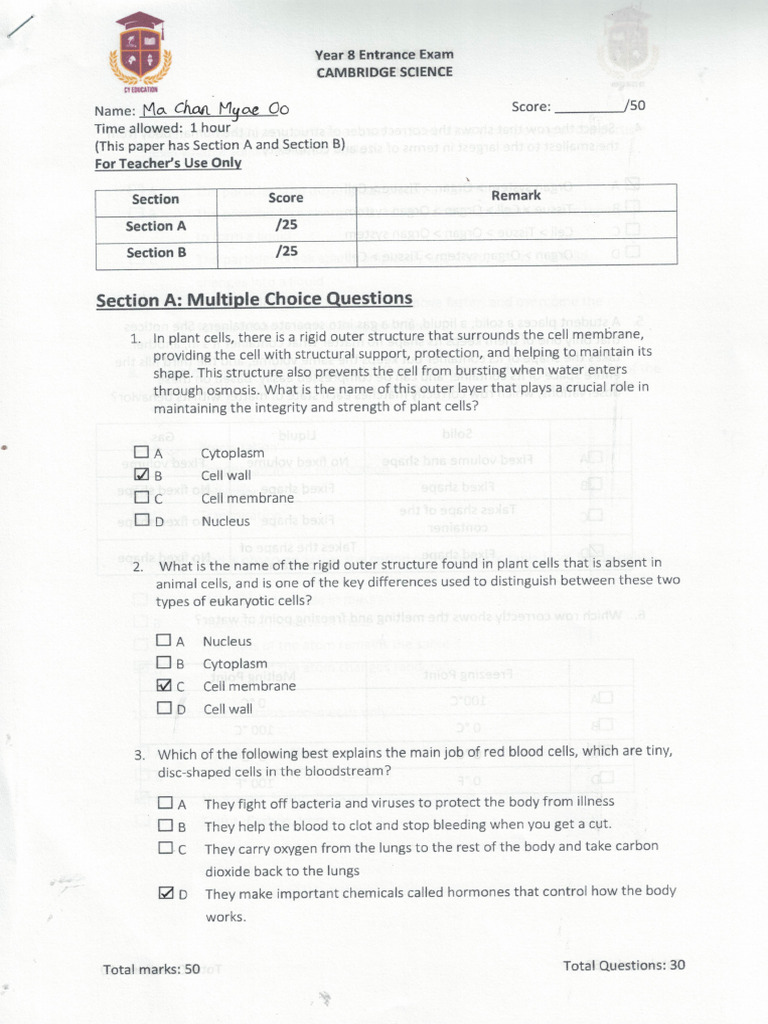 Year 8 Pre Test Science Chan Myae Oo_000580_31ddba52-59ce-4b76-8f94 ...
