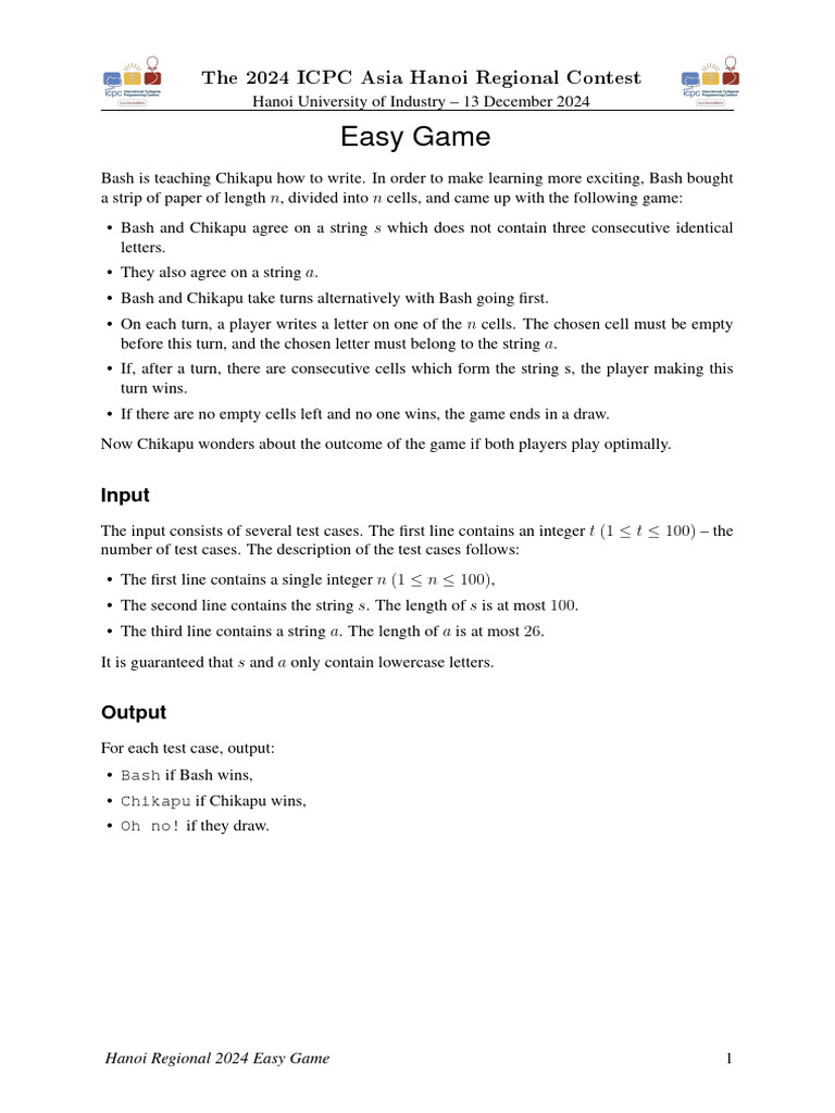 Icpc 2024 e Easy Game | PDF