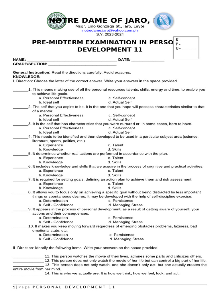 Perdev 11 Midterm Exam Set A 1st Quarter | PDF | Knowledge | Disciplines