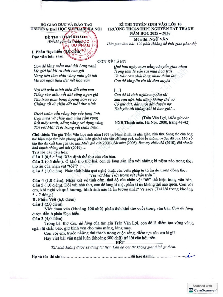 De Thi Mon Ngu Van Ts 10 NTT 1600 PDF - Gdrive.vip | PDF