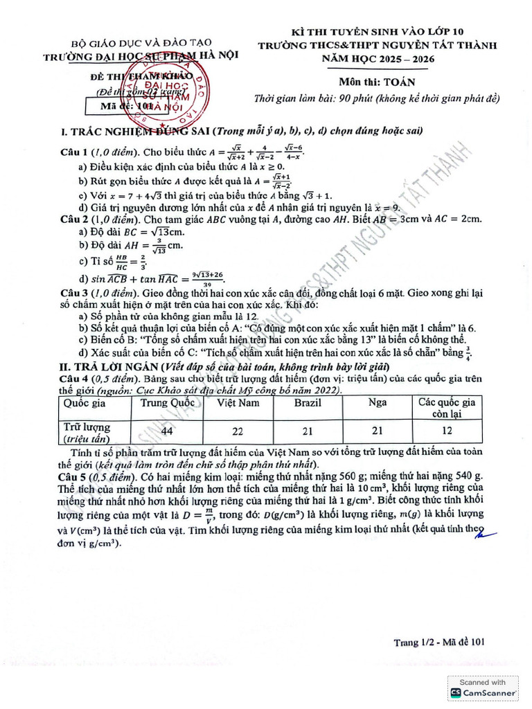 De Thi Mon Toan Ts 10 NTT 1600 PDF - Gdrive.vip | PDF