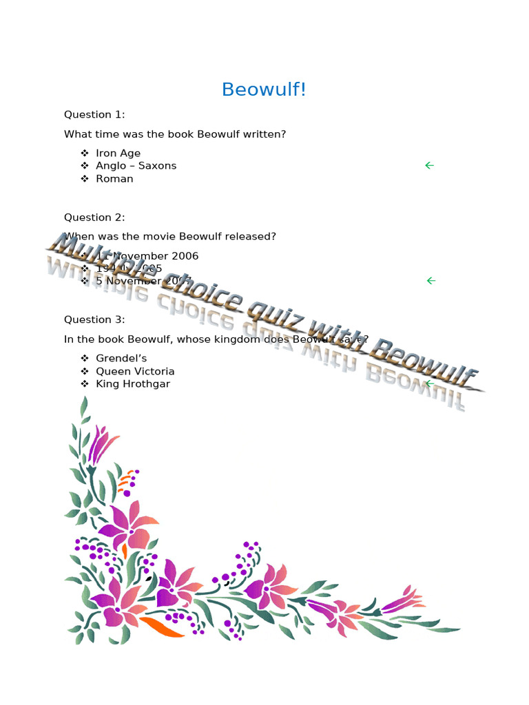 Character Profile About Beowulf | PDF