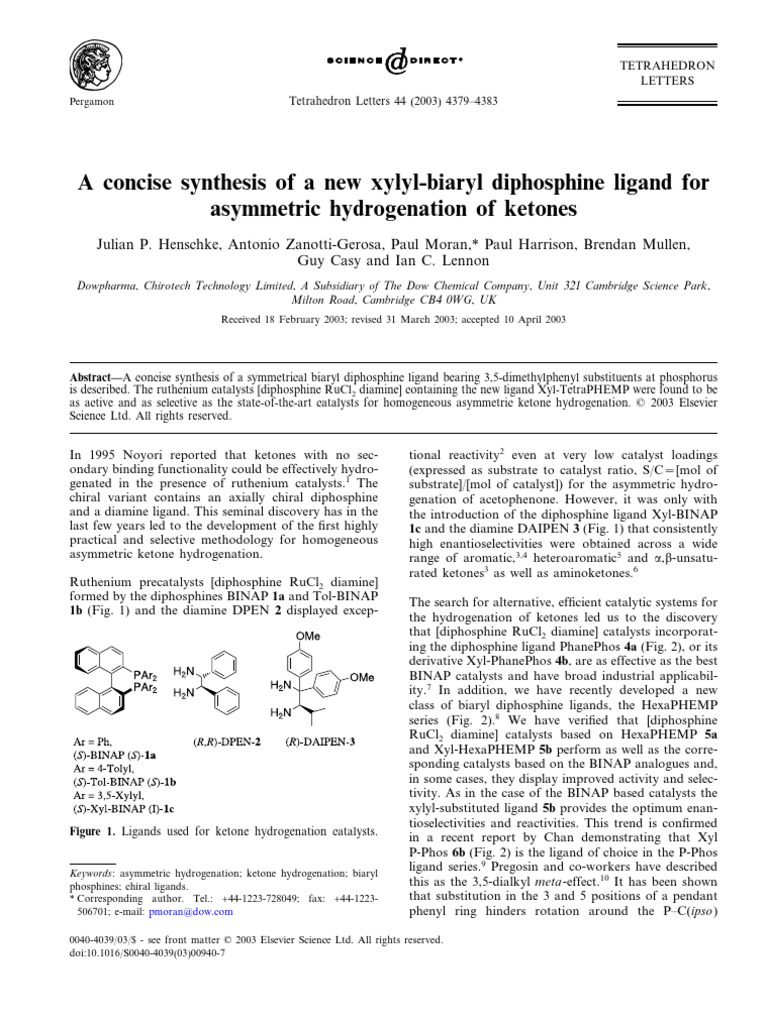 A Concise Synthesis of A New Xylyl-Biaryl Diphosphine Ligand For Asymmetric Hydrogenation of ...