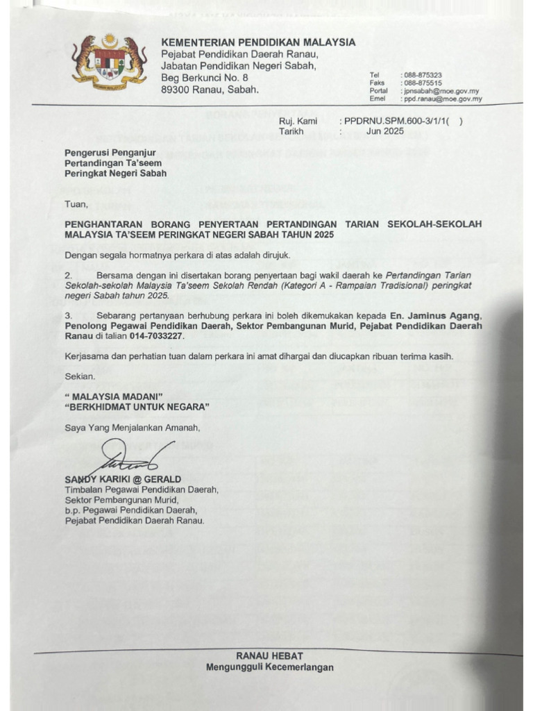 Surat Iringan PPD Ranau | PDF