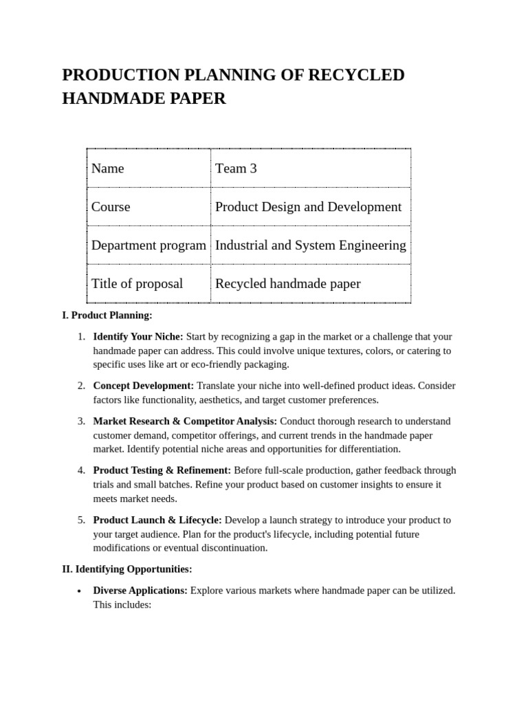 Production Planning of Recycled Handmade Paper | PDF | Paper | Pulp (Paper)