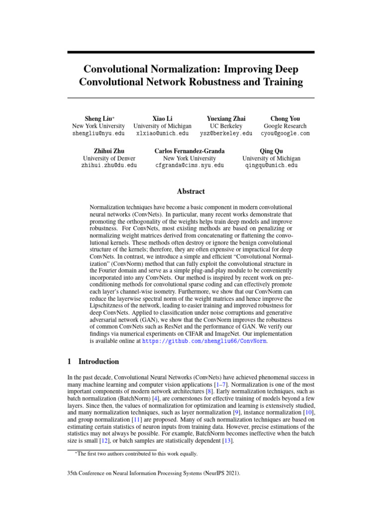 NeurIPS 2021 Convolutional Normalization Improving Deep Convolutional Network Robustness and ...