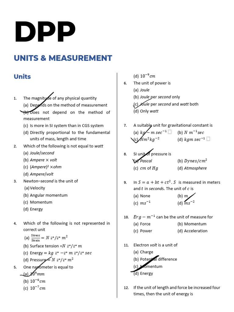 Units & Measurement DPP | PDF | Watt | Significant Figures