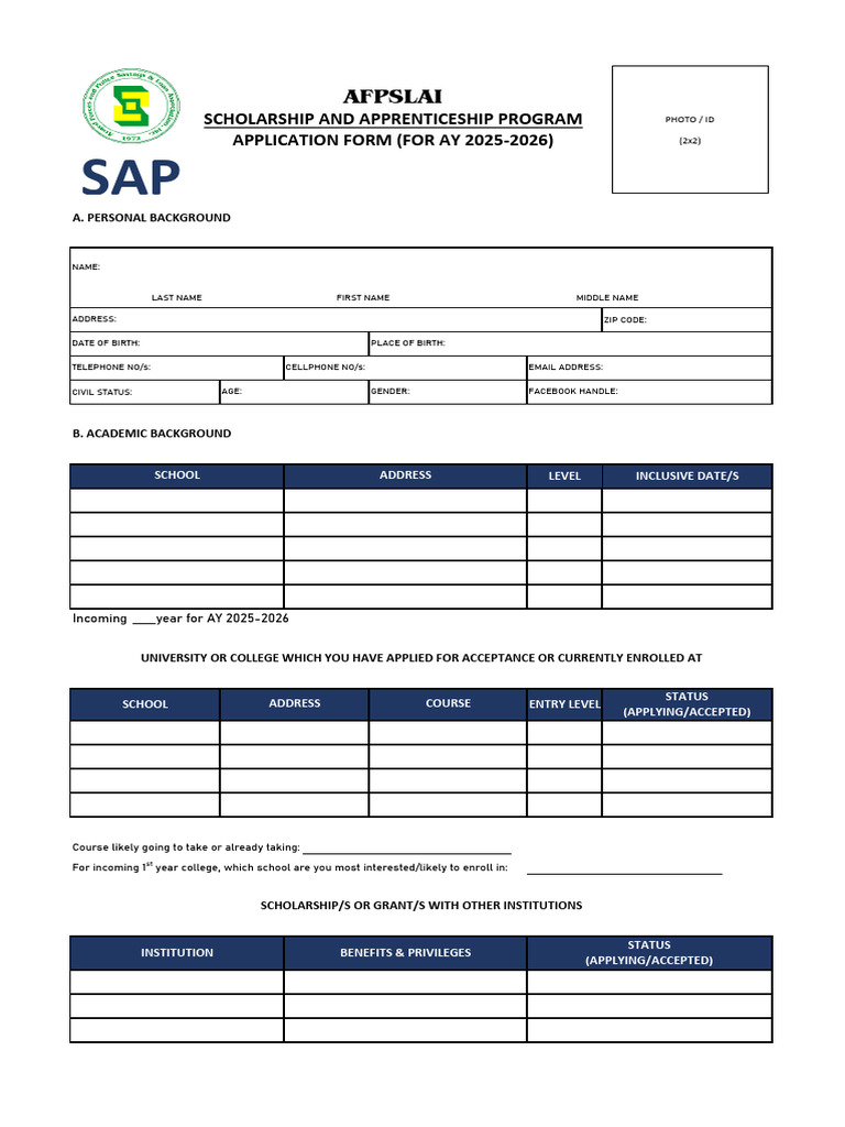 AFPSLAI Scholarship Application Form 2025 | PDF | Social Institutions